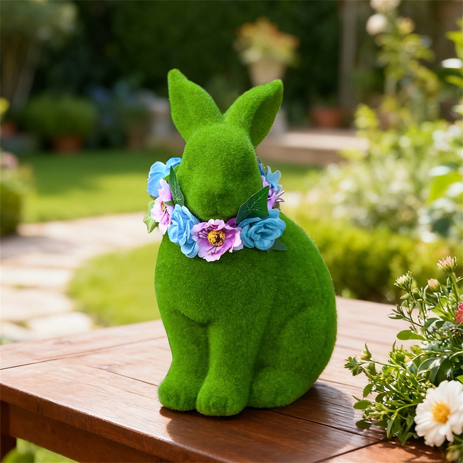 Easter Bunny Figurine 10inch Faux Plush Flocked Rabbit Desktop Statue