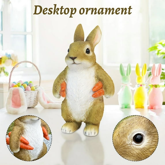 Easter Bunny Figurine Decor Resin Garden Statue Standing Brown Bunny ...