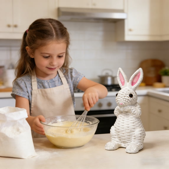 Easter Bunny Figurine Garden Ornament Woven Rabbit Decoration For Home ...