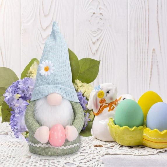 Easter Bunny Figurine Holding Colored Eggs Radish Cute Bunny Doll ...