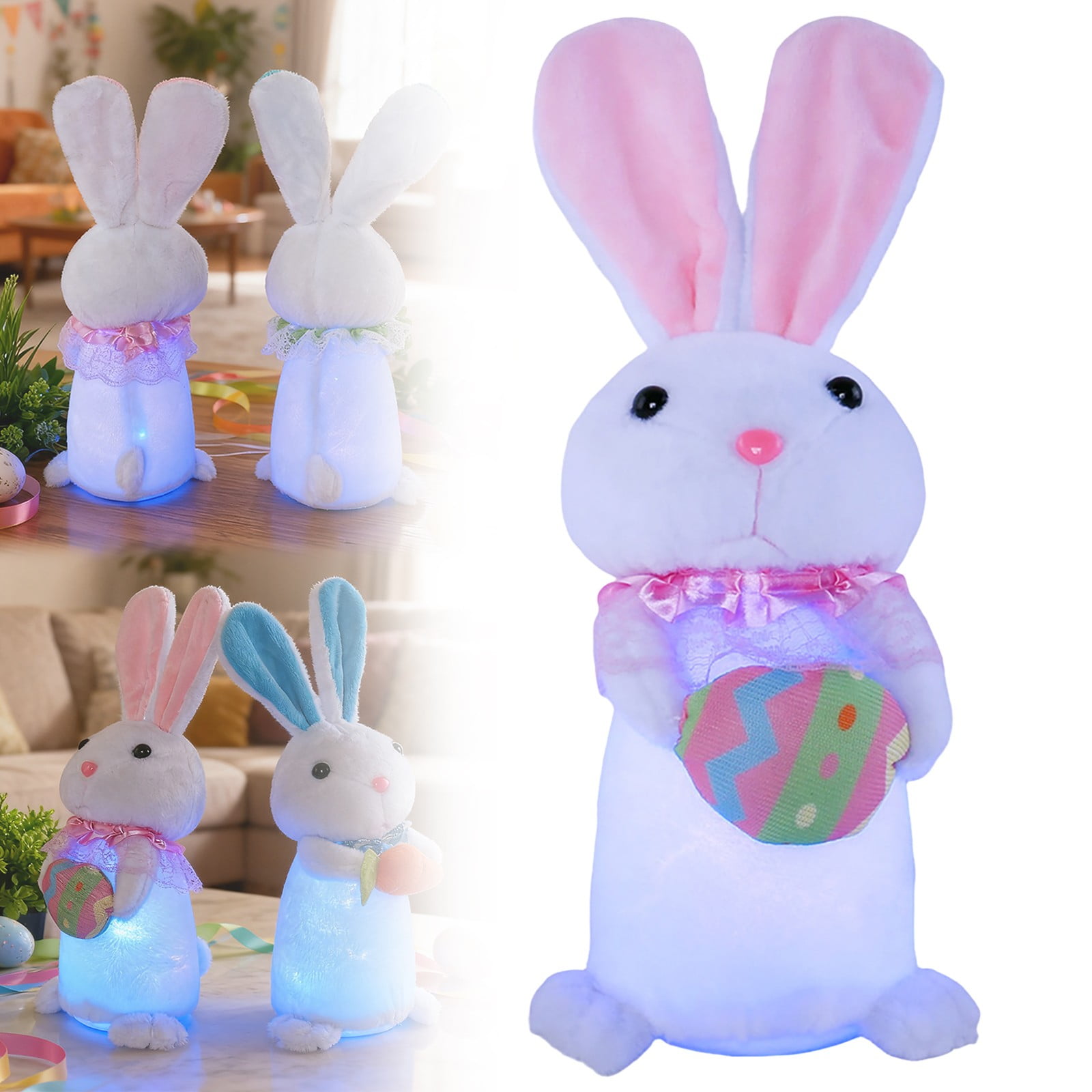 Easter Bunny Figurine Plush Ornament Desktop Glowing Animal Statues ...