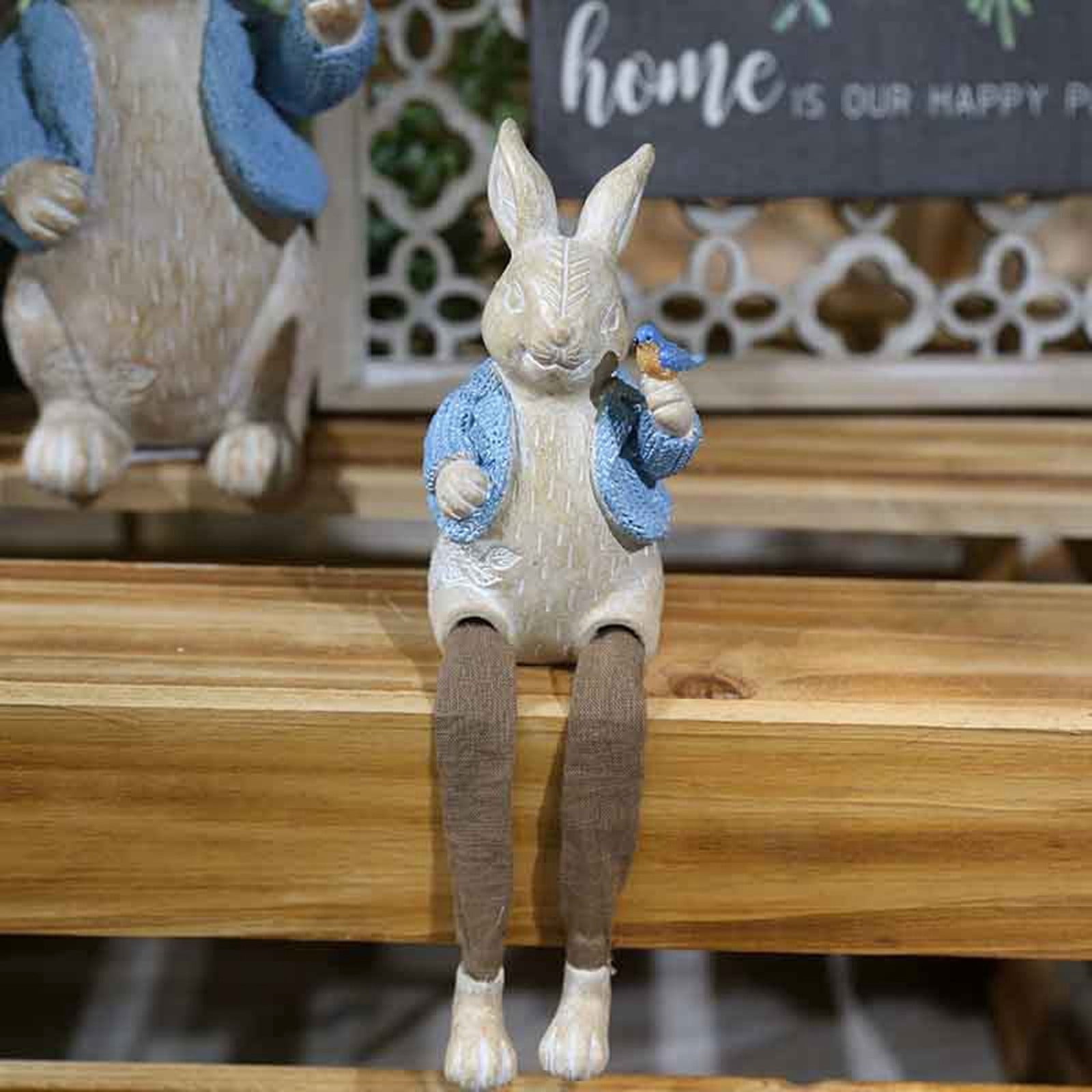 Easter Bunny Figurine Resin Cartoon Rabbit Statue with Blue Jacket and ...