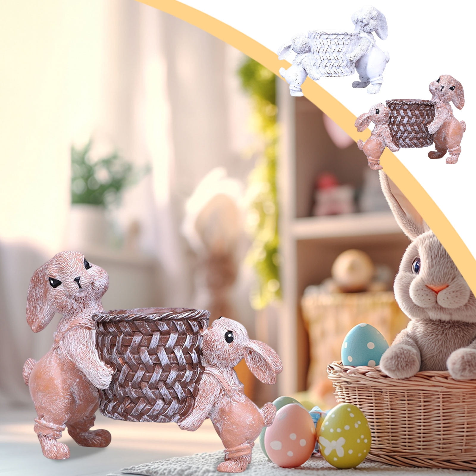 Easter Bunny Figurine Resin Decorative Statue 5.5 inch White Brown ...