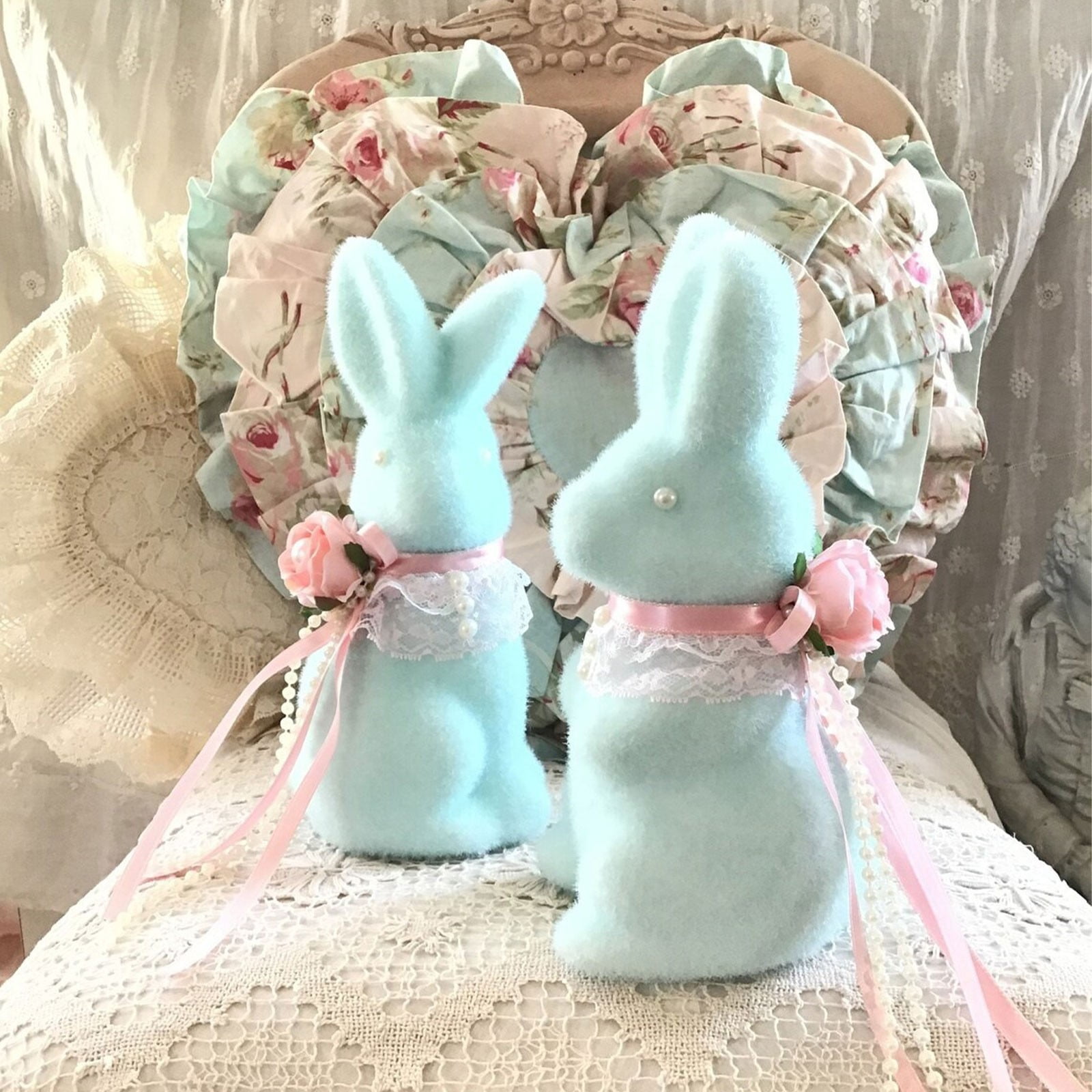 Easter Bunny Figurine - Ruffled Lace Collar & Pearl Embellishments ...