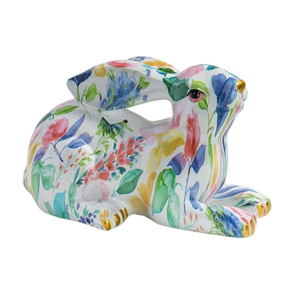 Easter Bunny Figurine With Watercolor Floral Design Resin Decoration ...