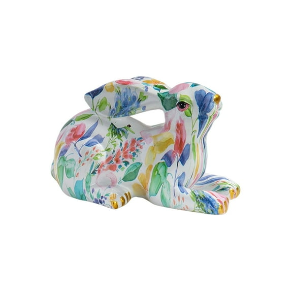 Easter Bunny Figurine with Watercolor Floral Designs Resin Decoration ...