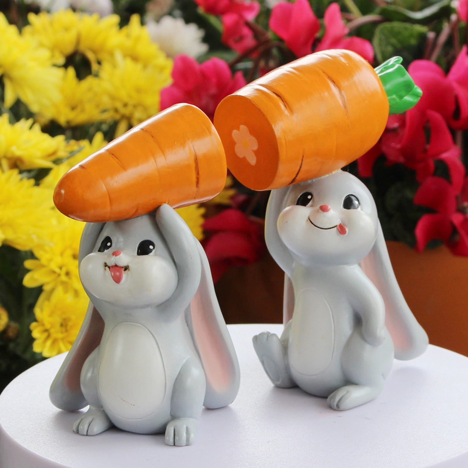 Easter Bunny Figurines 2 Pcs Miniature Figurines Rabbit Carrying Carrot ...