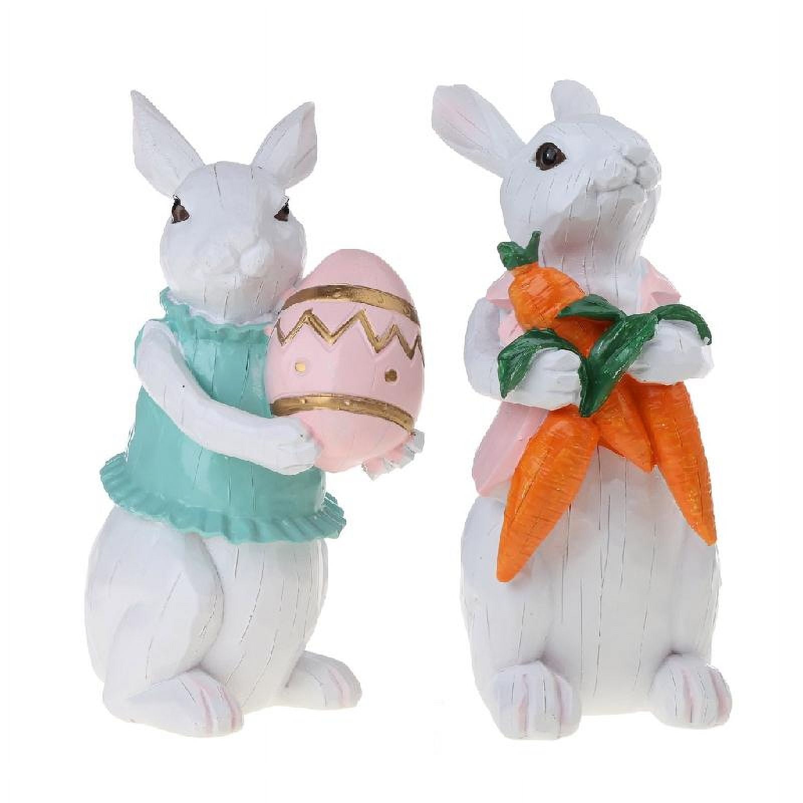Easter Bunny Figurines 2pcs Cute Rabbit Holding Egg Carrot Resin Statue ...