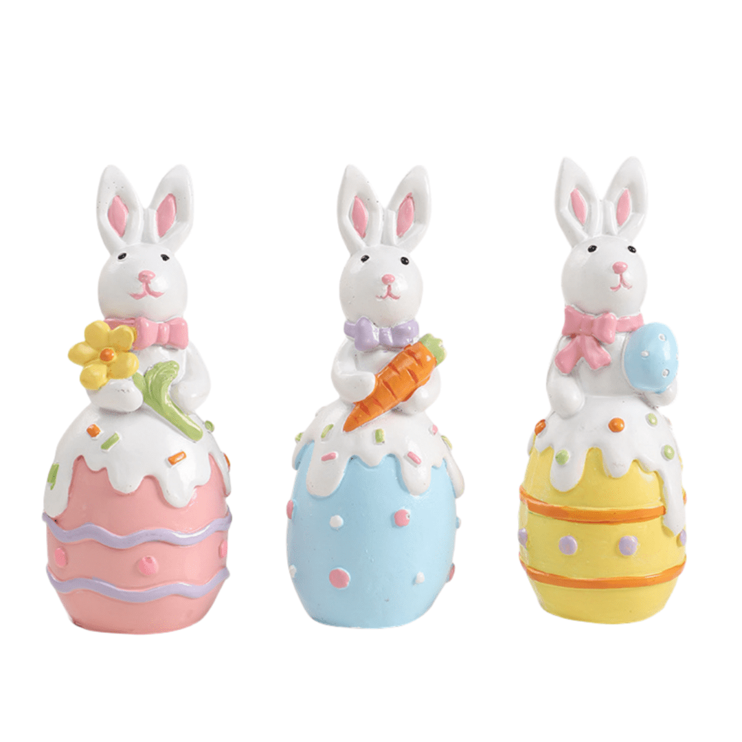 Easter Bunny Figurines, 3 Pack Resin Easter Egg Bunny Shelf Sitters ...