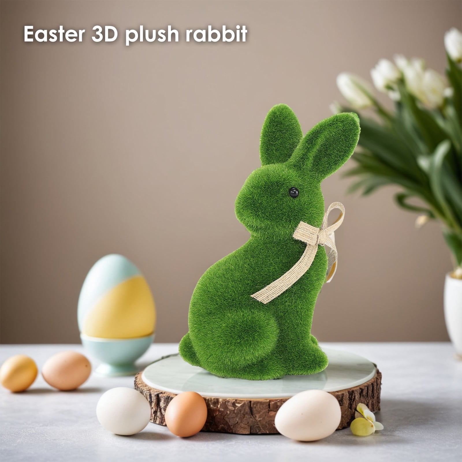 Easter Bunny Figurines - Flocked Rabbit Statues for Spring Home, Garden ...