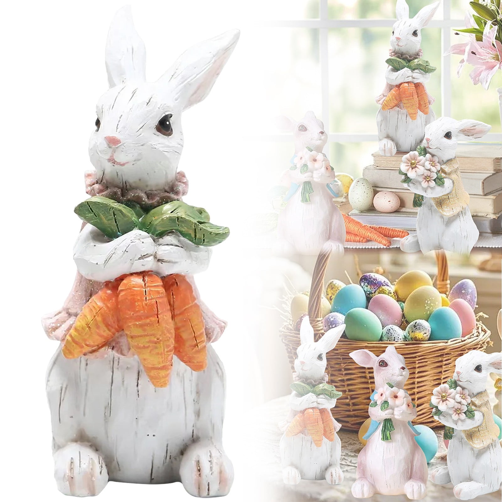 Easter Bunny Figurines Set of 1 - Hand-Painted Resin Rabbit Decorations ...
