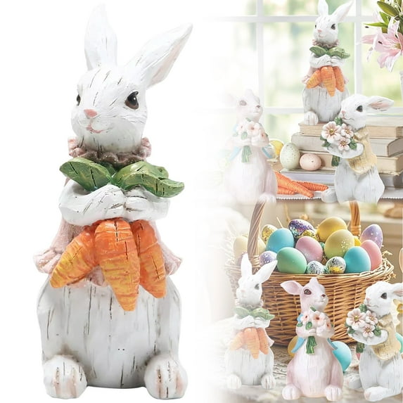 Easter Bunny Figurines Set of 1 - Hand-Painted Resin Rabbit Decorations ...