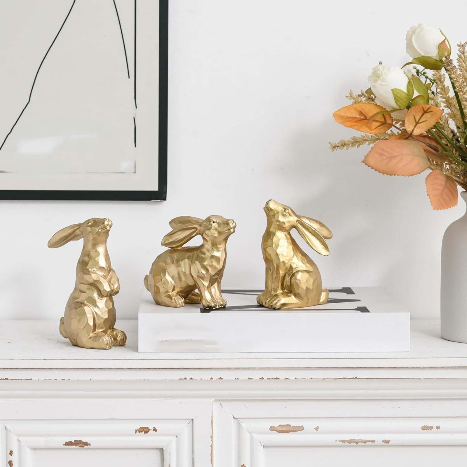 Easter Bunny Figurines, Vintage Resin Rabbit Statue Set of 3, Small ...