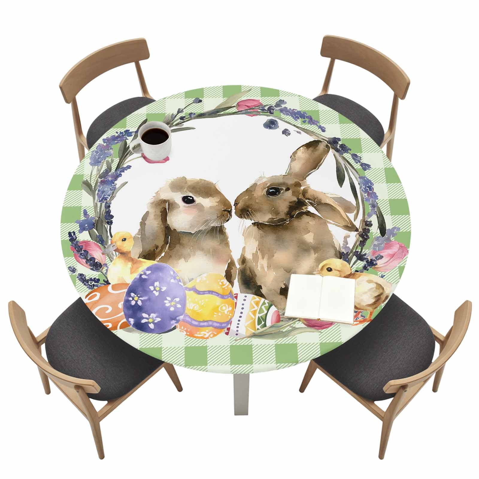 Easter Bunny Fitted Tablecloth with Elastic Edged, Round Table Cloth ...