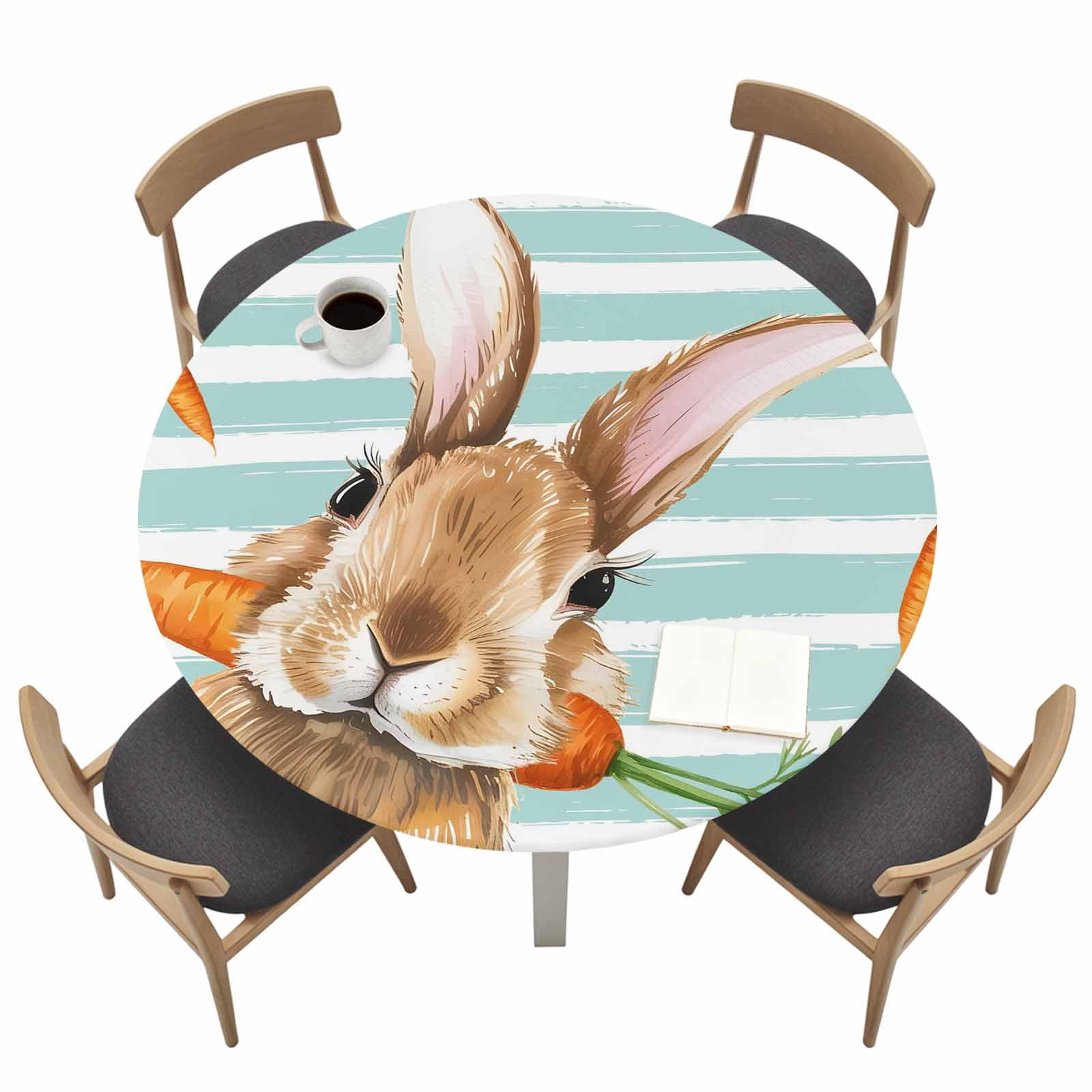 Easter Bunny Fitted Tablecloth with Elastic Edged, Round Table Cloth ...