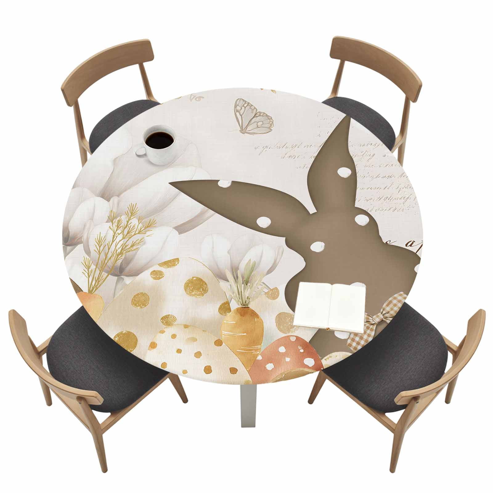 Easter Bunny Fitted Tablecloth with Elastic Edged, Round Table Cloth ...