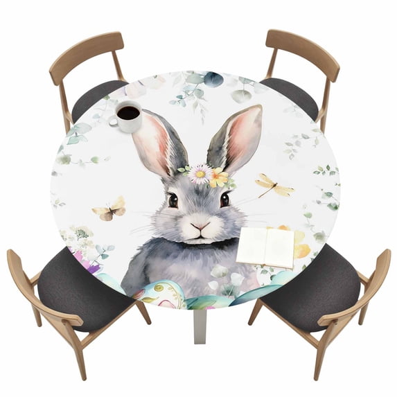 Easter Bunny Fitted Tablecloth with Elastic Edged, Round Table Cloth ...