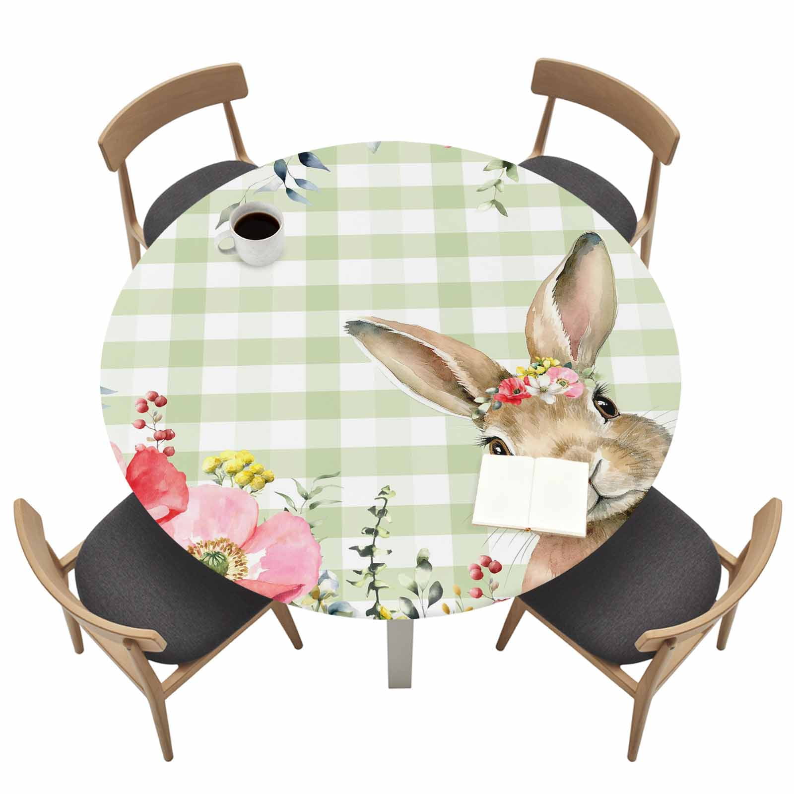 Easter Bunny Fitted Tablecloth with Elastic Edged, Round Table Cloth ...