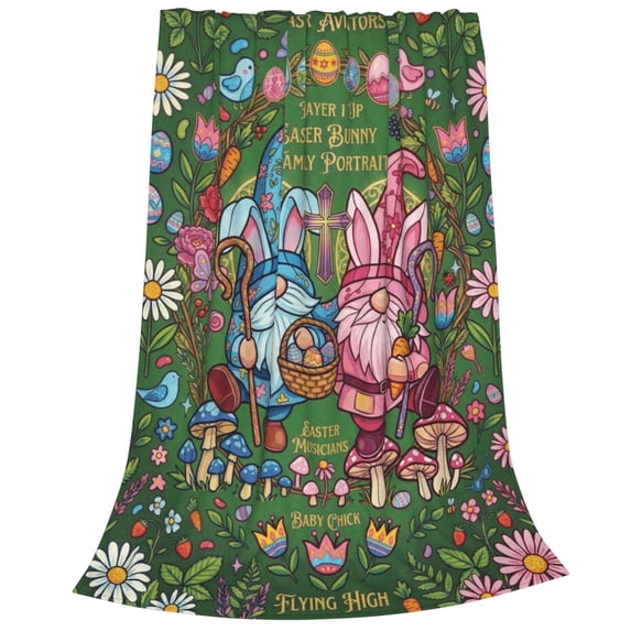 Easter Bunny Flannel Throw Blanket, Folklore Rabbit Floral Soft Blanket ...