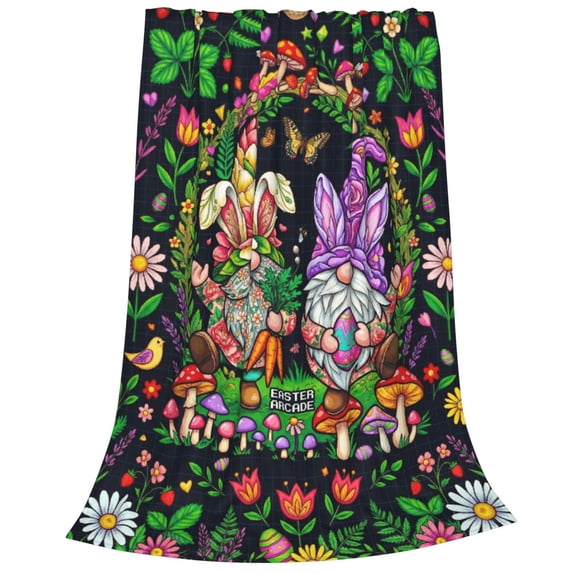 Easter Bunny Flannel Throw Blanket, Folklore Rabbit Floral Soft Blanket ...