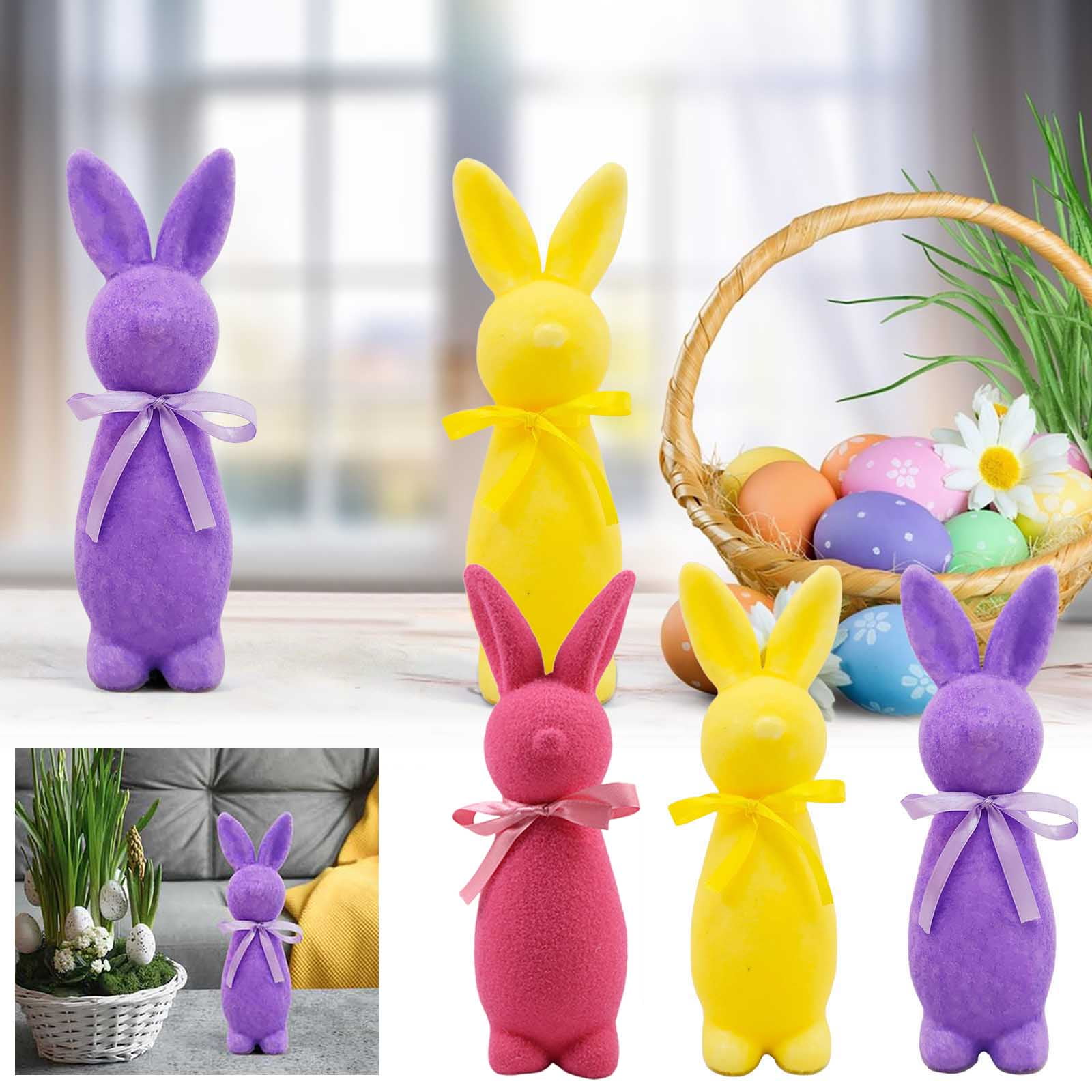 Kugisaki Easter Decorations Flocked Bunnies Figurine with Bow tie 8.8 ...