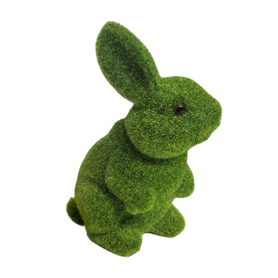 Easter Bunny Flocked Figurine, 3D Green Faux Rabbit Statue, Spring ...