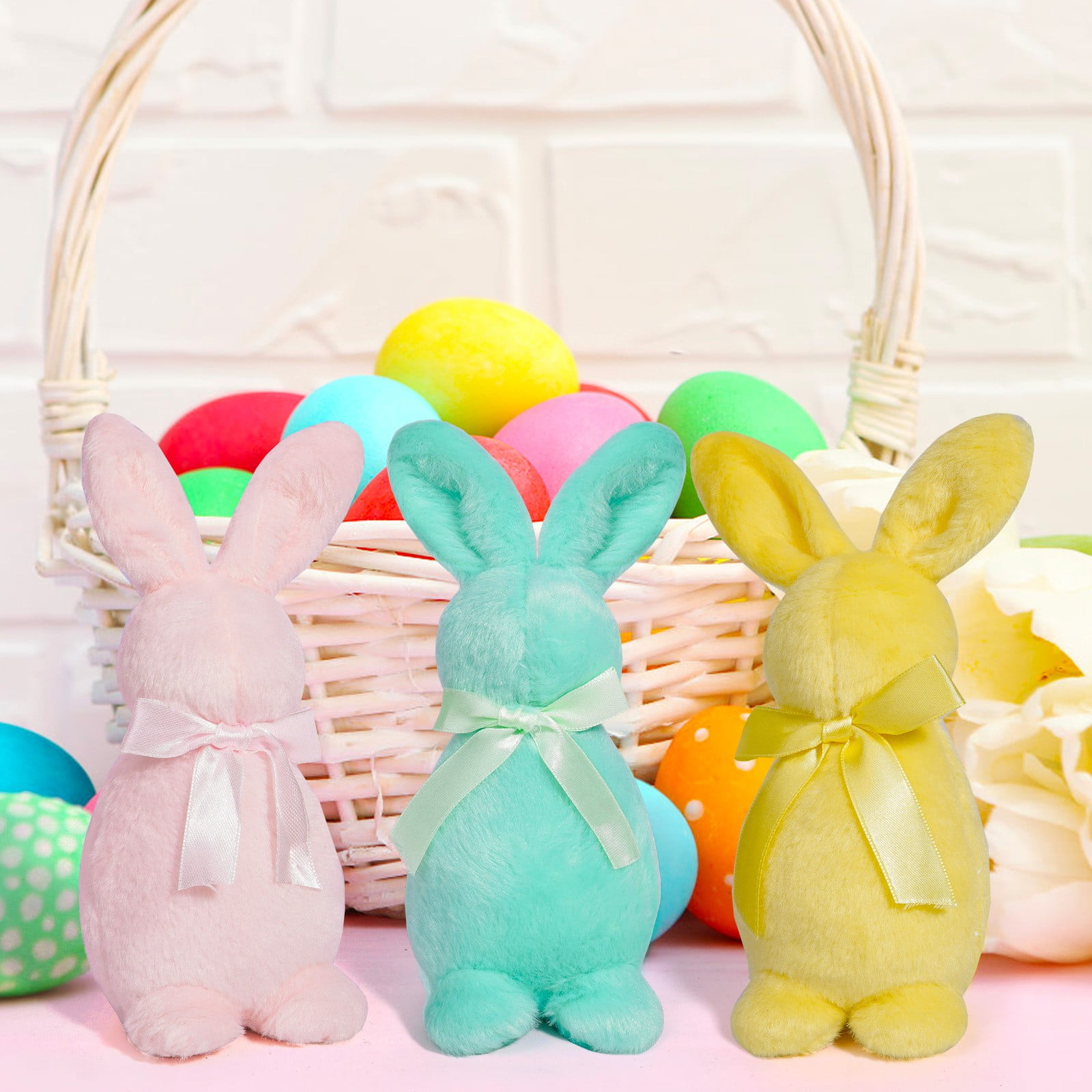 Easter Bunny Flocked Tabletop Decor - Cheerful Spring Colors - 3 ...