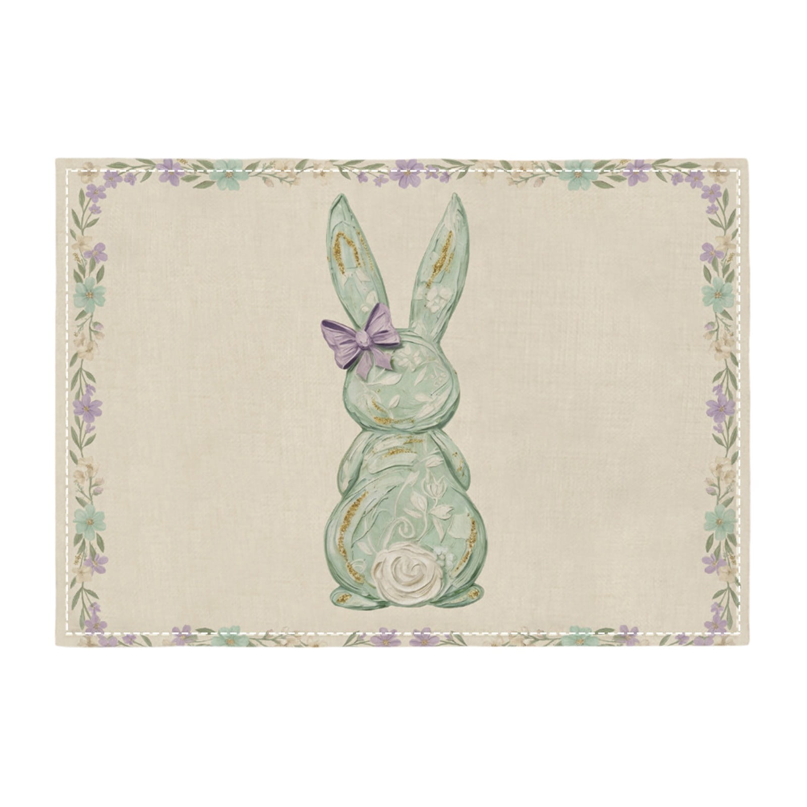 Easter Bunny Floral Placemat – Watercolor Table Mat with Rabbits ...