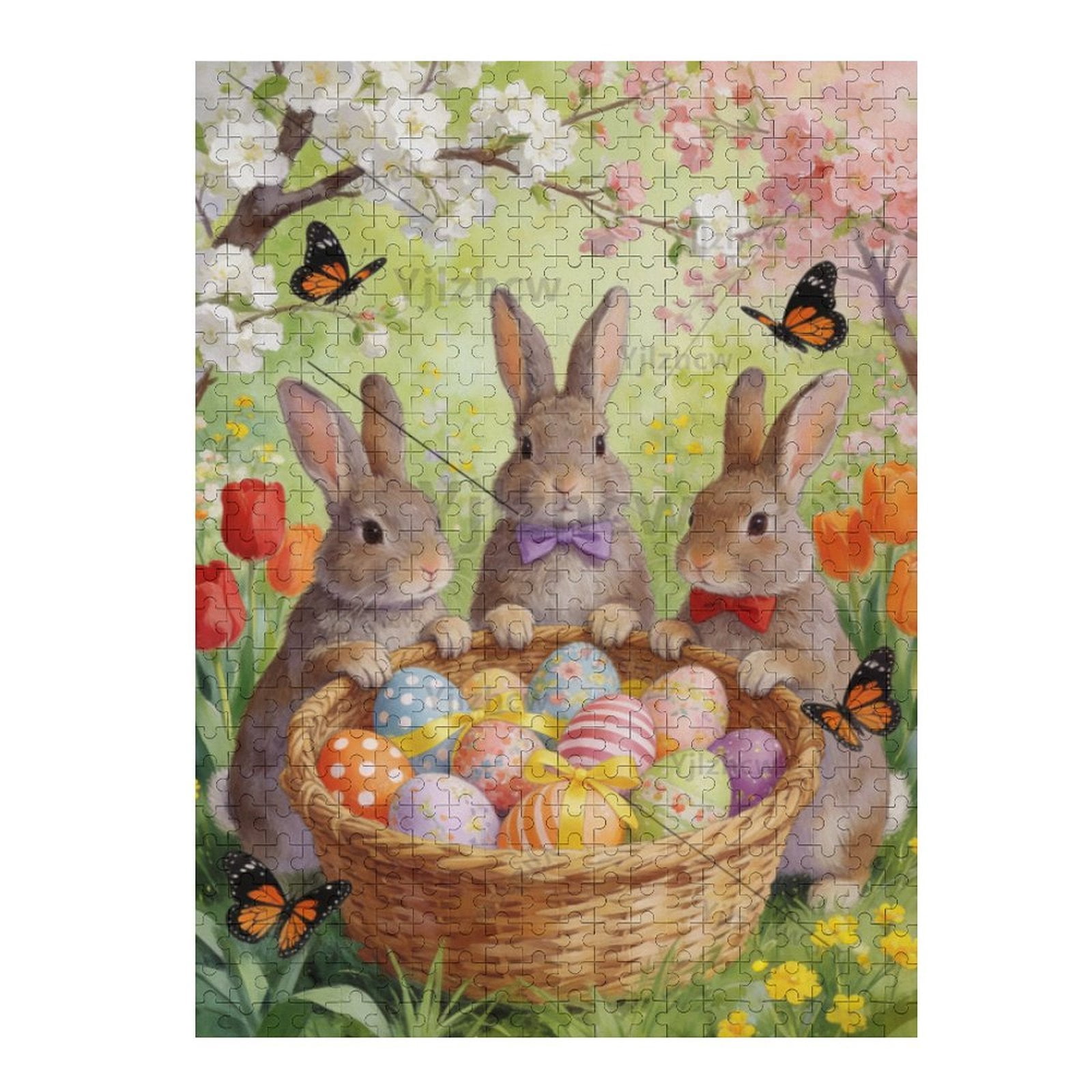 Easter Bunny Floral Spring Scene Wooden Jigsaw Puzzle 500 Pieces Adults ...