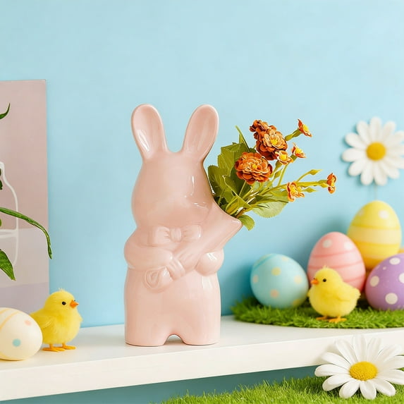 Easter Bunny Flower Vase Simples Ceramic Rabbits Handheld Flower Vase ...