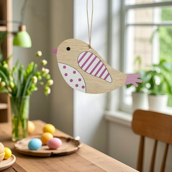 Easter Bunny Flower Wooden Hanging Ornament Wood Craft For Holiday ...