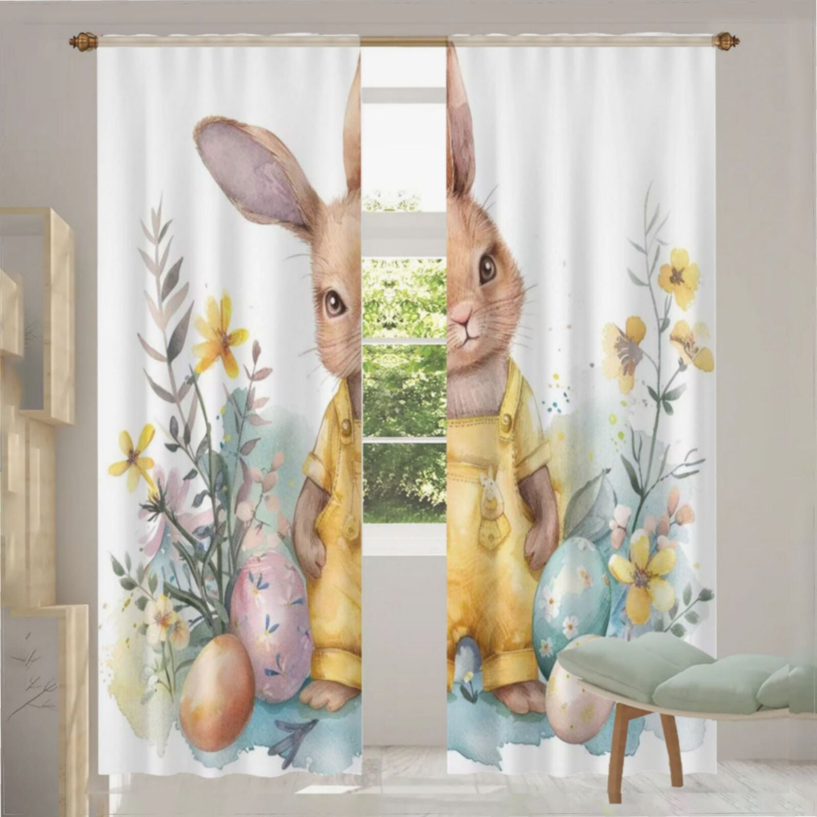 Easter Bunny Flowers Eggs Curtains for Living Room Bedroom Decor ...