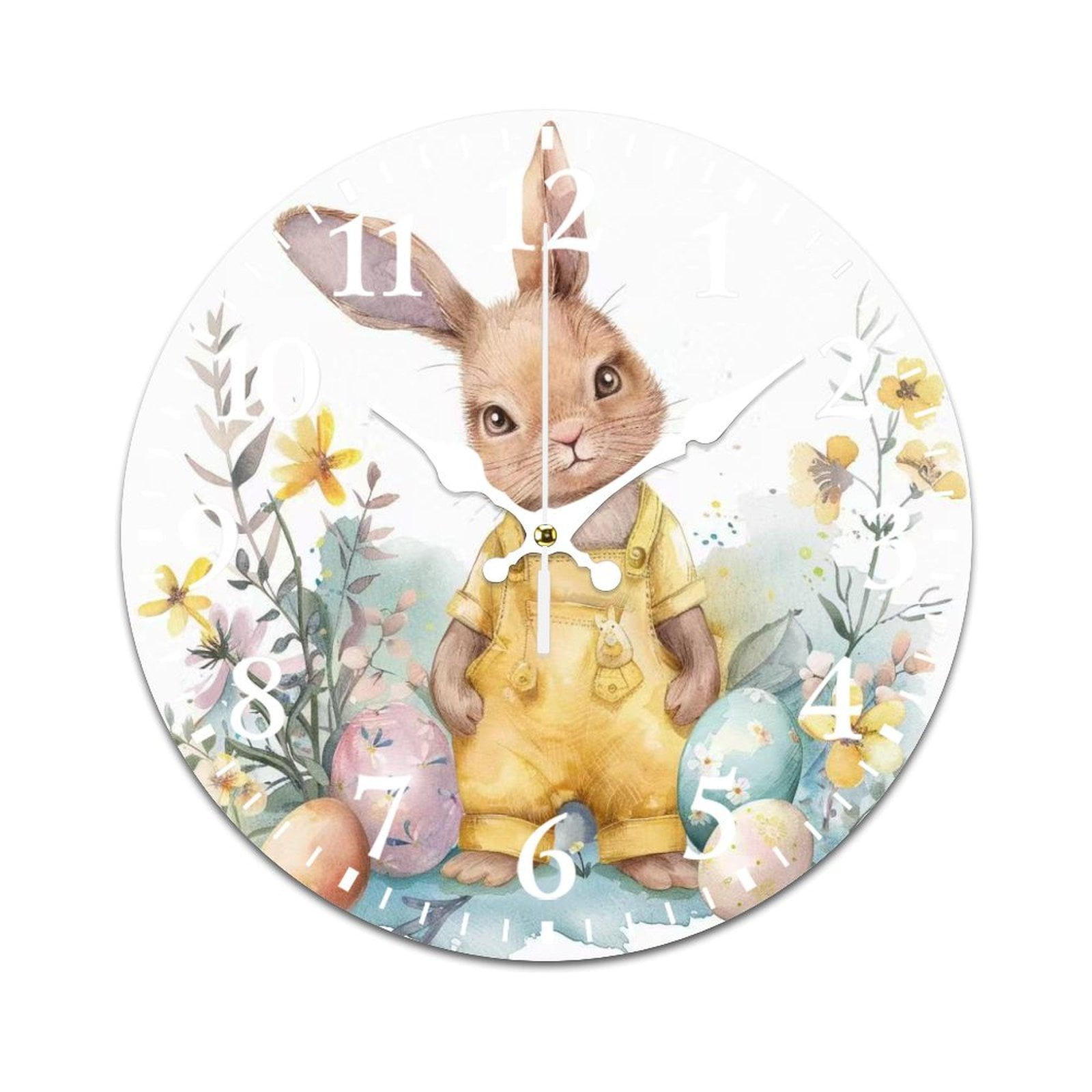 Easter Bunny Flowers Eggs Wall Clock Modern Design Clocks Wall Hanging ...