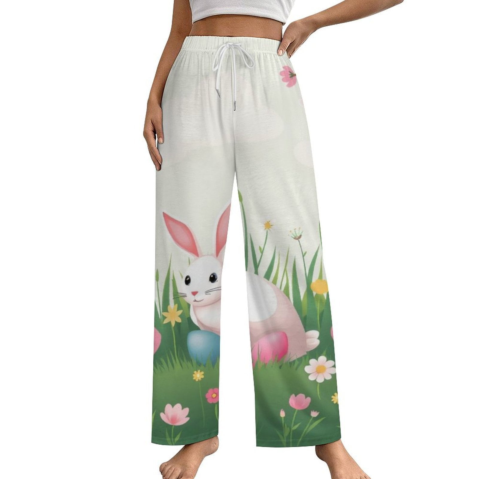 Easter Bunny Flowers Eggs Women's Pajama Pants Trousers Ladies Loose ...
