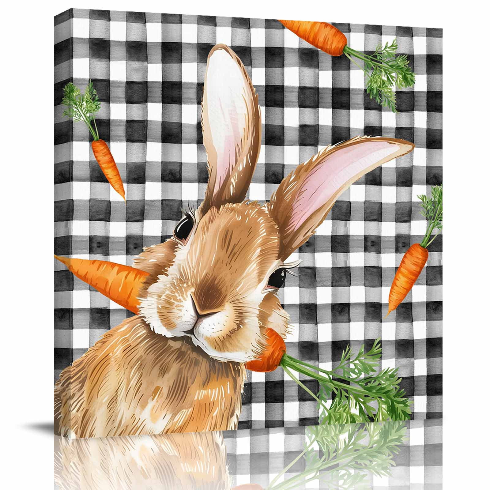 Easter Bunny Framed Canvas Wall Art, Watercolor Brown Rabbit Eating ...