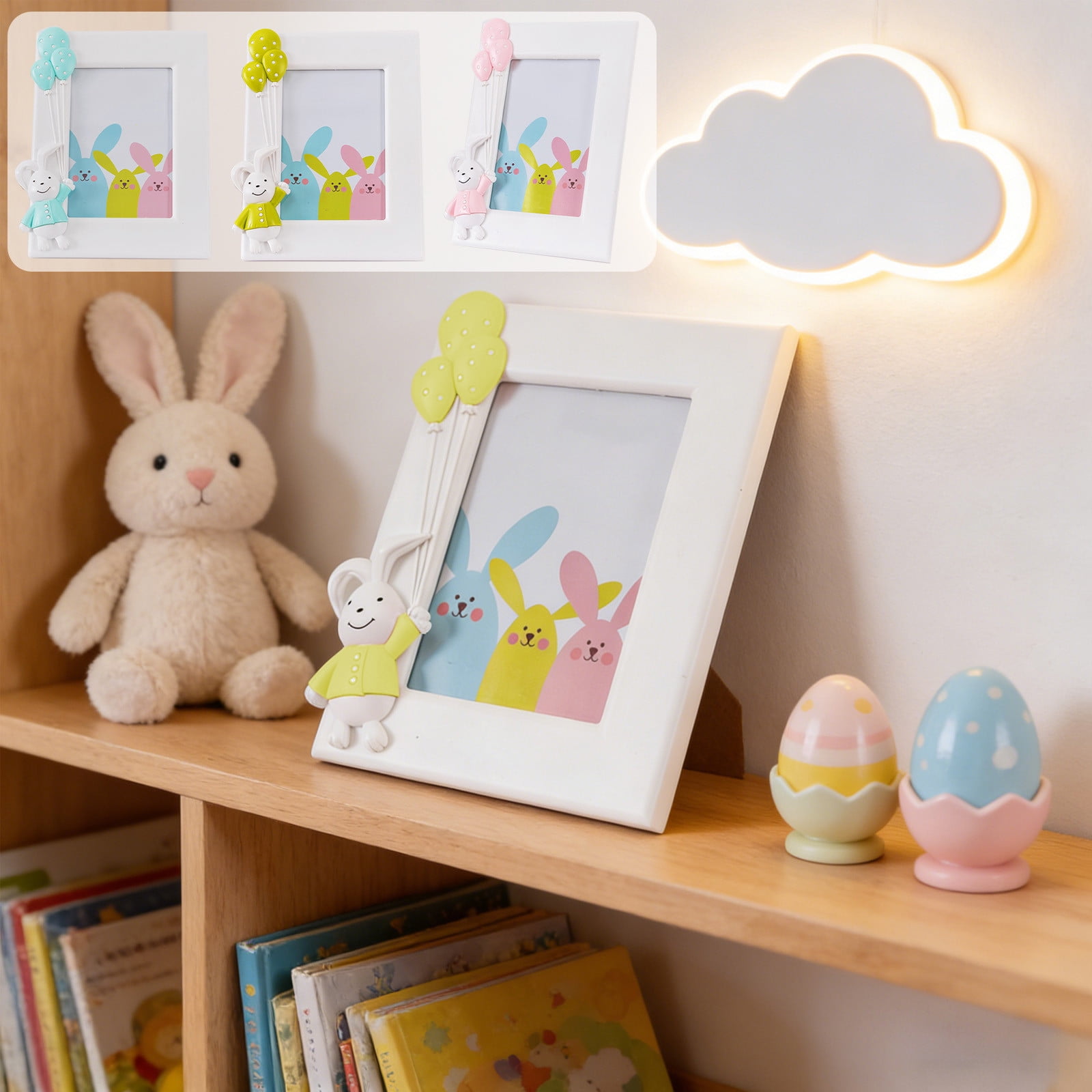 Easter Bunny Framed Figurine, Blue 7-inch Vertical Ornament for Spring ...