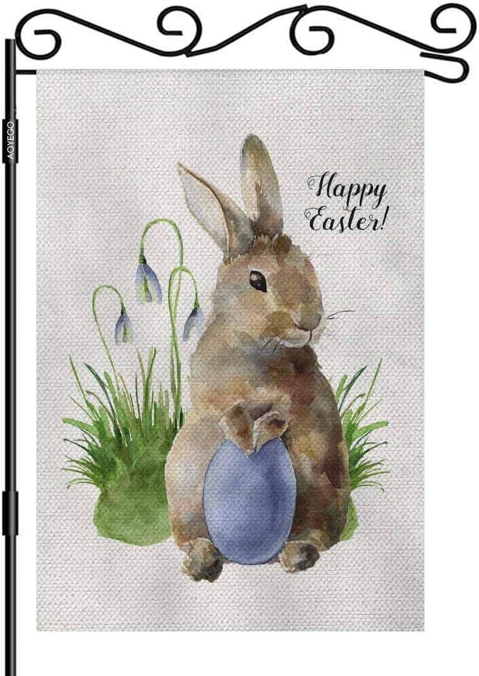 Easter Bunny Garden Flag Vertical Double Sided Watercolor Snowdrops and ...