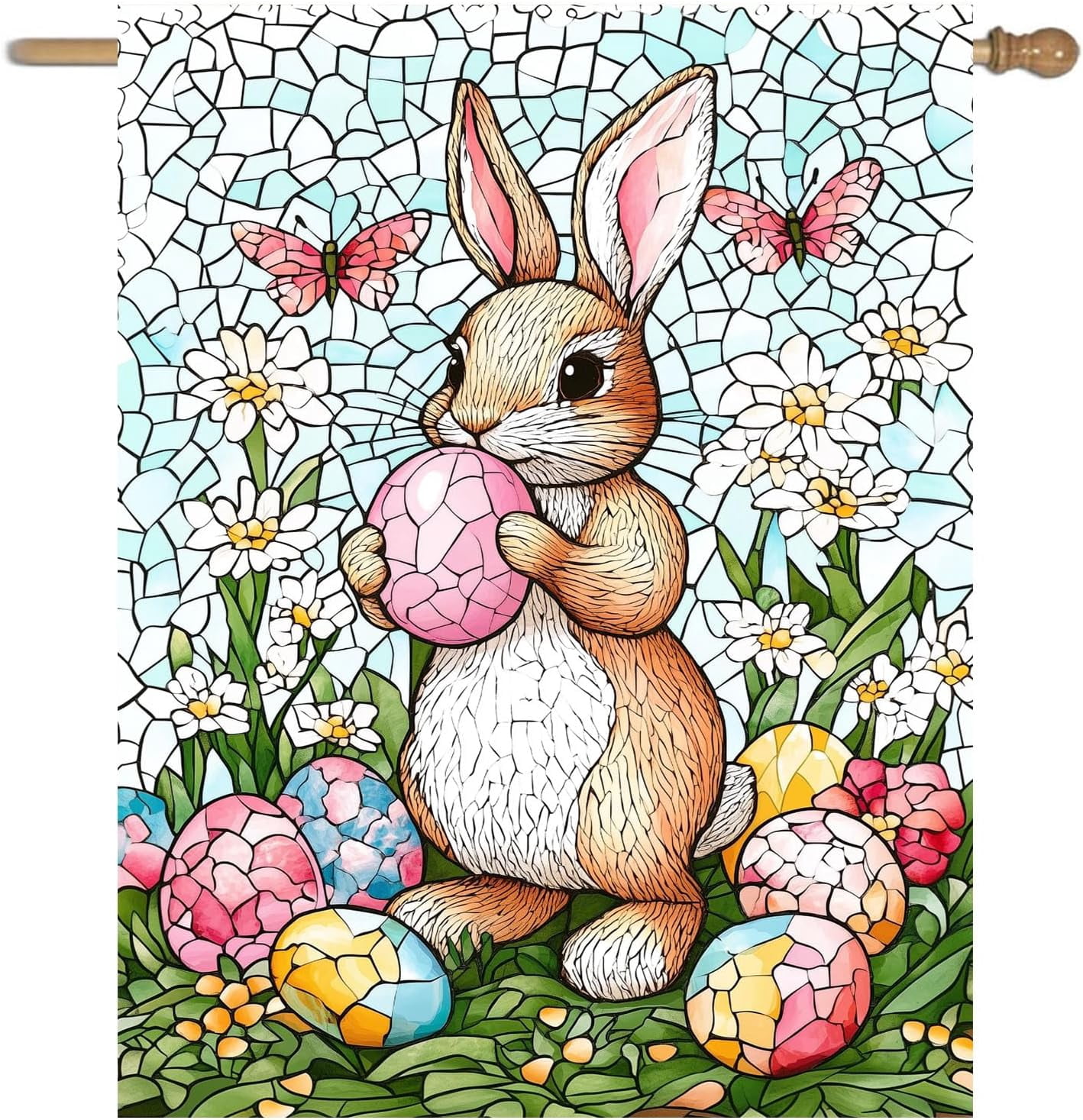 Easter Bunny Garden Flag for outside 28x40 Double Sided Stained Glass ...