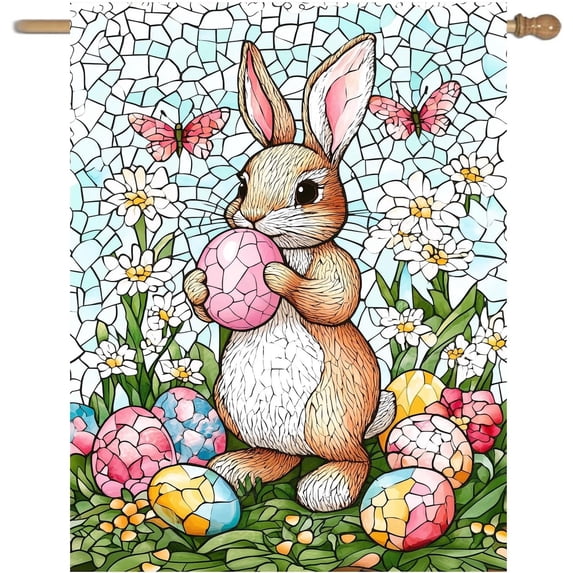 Easter Bunny Garden Flag for outside 28x40 Double Sided Stained Glass ...