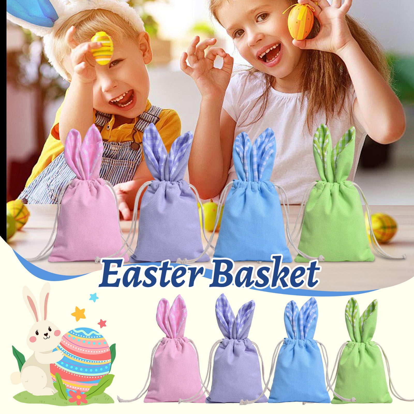 Easter Bunny Gift Bags Rabbit Ear Velvet Bags with Drawstrings 7.4 x 6. ...