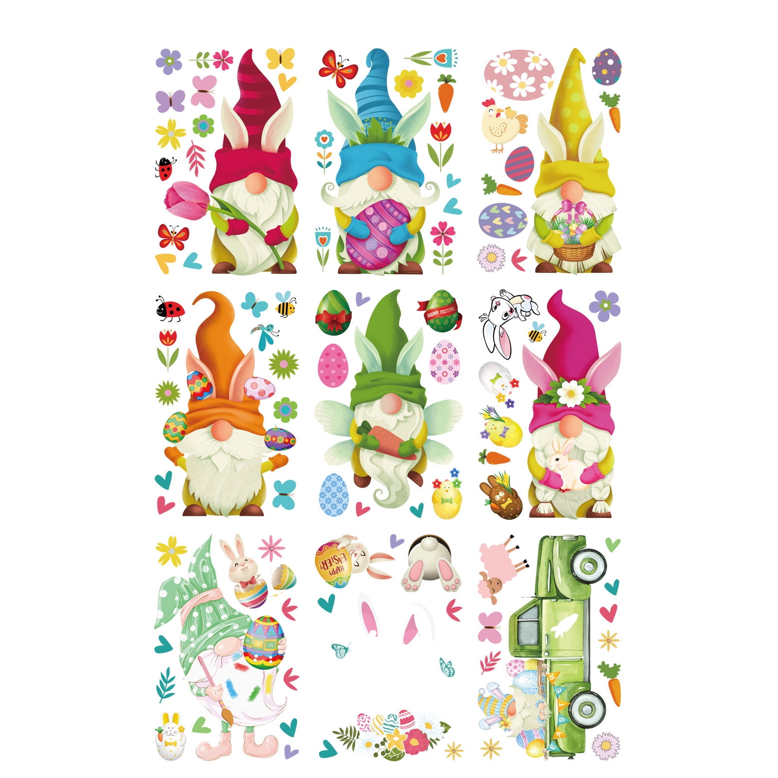 Easter Bunny Gnome Eggs Dwarf Sticker Static Electricity Window Decal ...