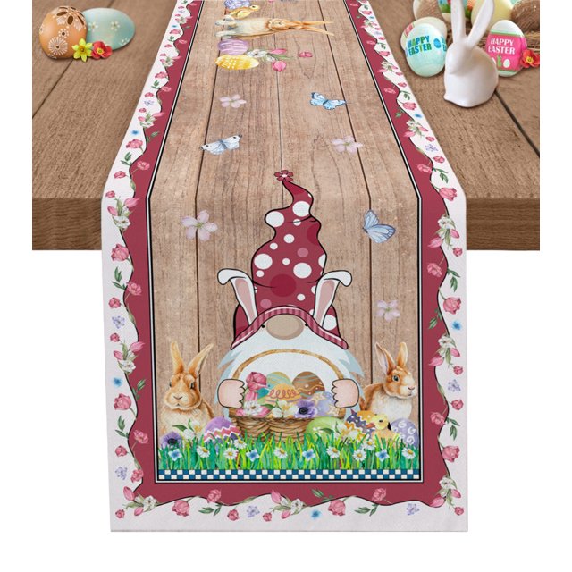 Easter Bunny Gnome Tulip Flower Table Runners Modern Wedding Tablecloths Party r Table Runner ...