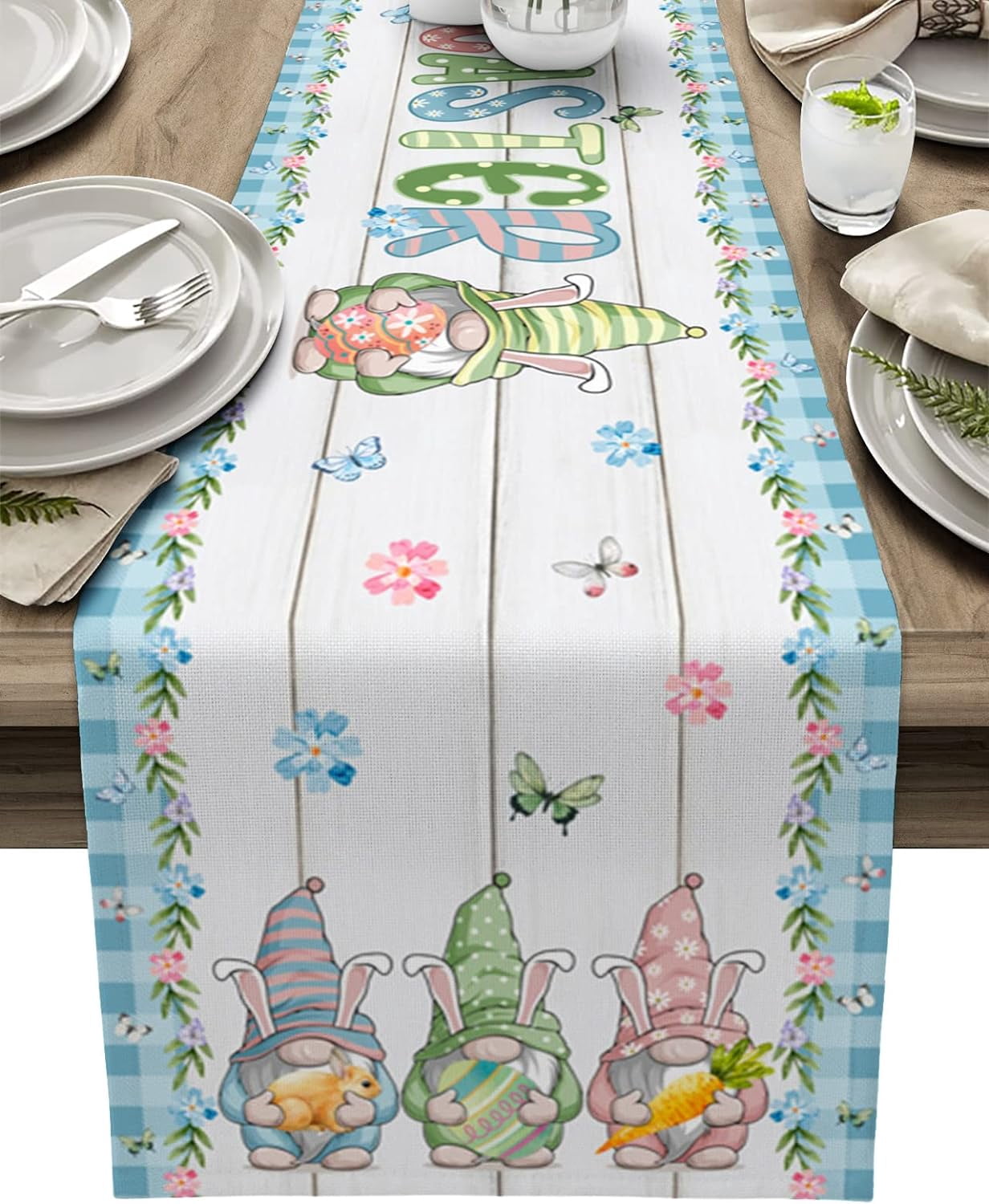 Easter Bunny Gnomes Carrrot Eggs Linen Table Runners Dresser Scarves ...