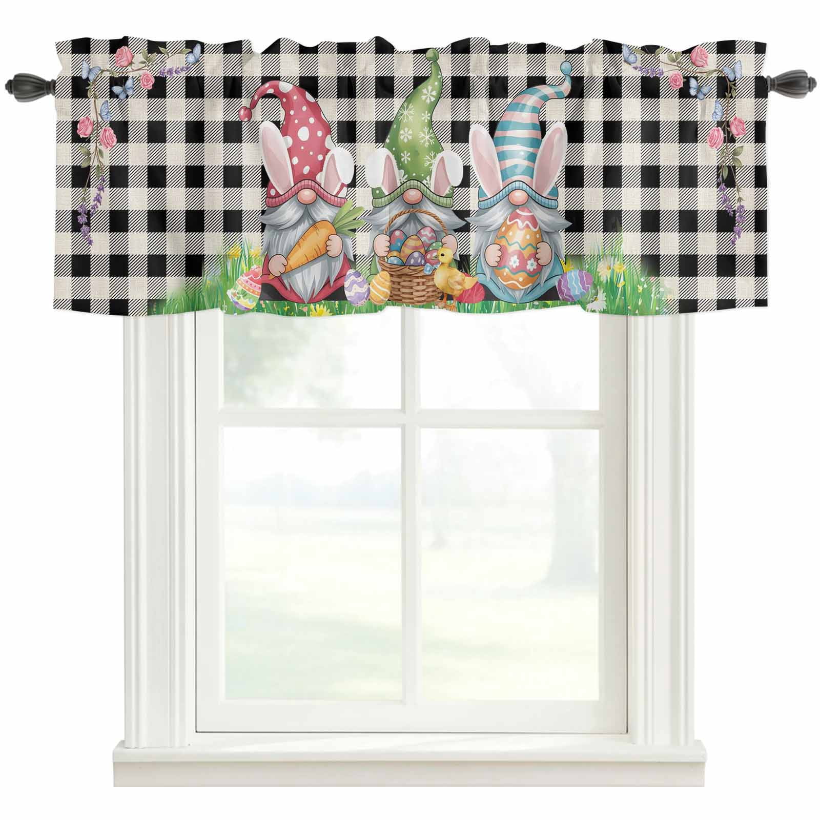 Easter Bunny Gnomes Rod Pocket Curtain Valance, Spring Easter Eggs ...