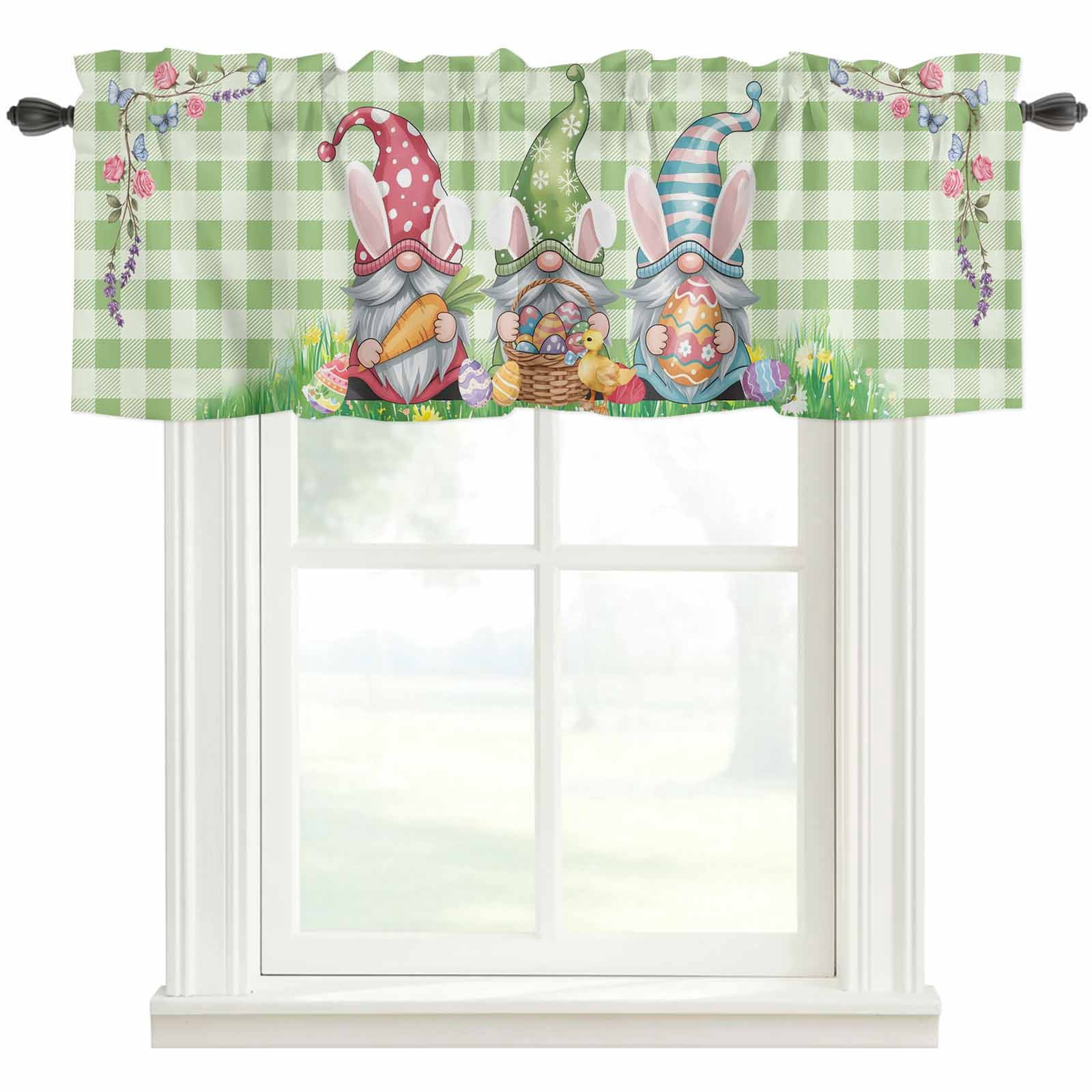 Easter Bunny Gnomes Rod Pocket Curtain Valance, Spring Easter Eggs ...