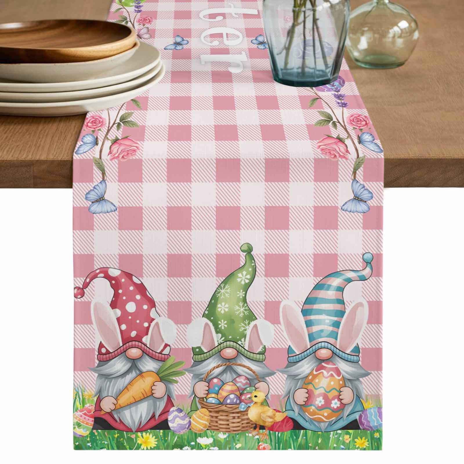 Easter Bunny Gnomes Table Runner 36 Inches, Spring Easter Eggs Floral ...