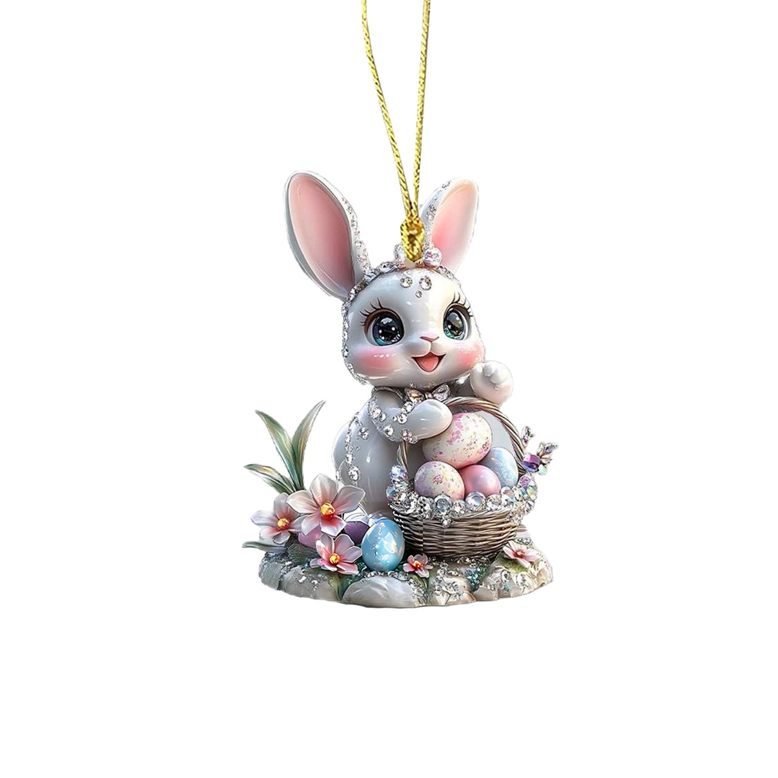 Easter Bunny Hanging Ornament (3.15x2.24in) - Sparkling Rabbit with Egg ...