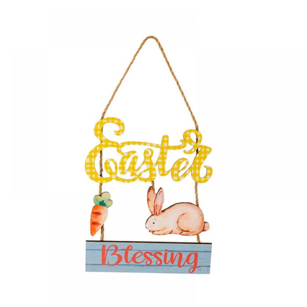 Easter Bunny Hanging Sign Rustic Welcome Plaque Door Wall Sign with ...