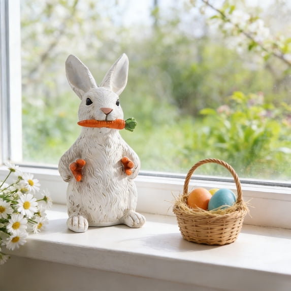 Easter Bunny Holding Carrot Resin Figurine, Cute Bunny Statue For ...