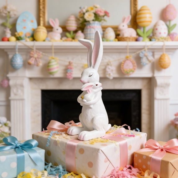 Easter Bunny Holding Carrot Resin Figurine - Cute Rabbit Ornament for ...